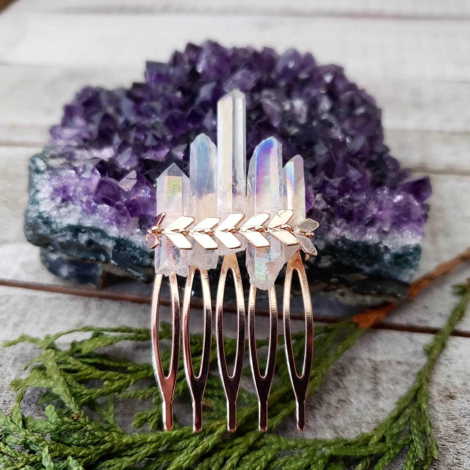 Rose Gold Hair Comb Quartz Hair Comb Boho Hair Accessory - Etsy