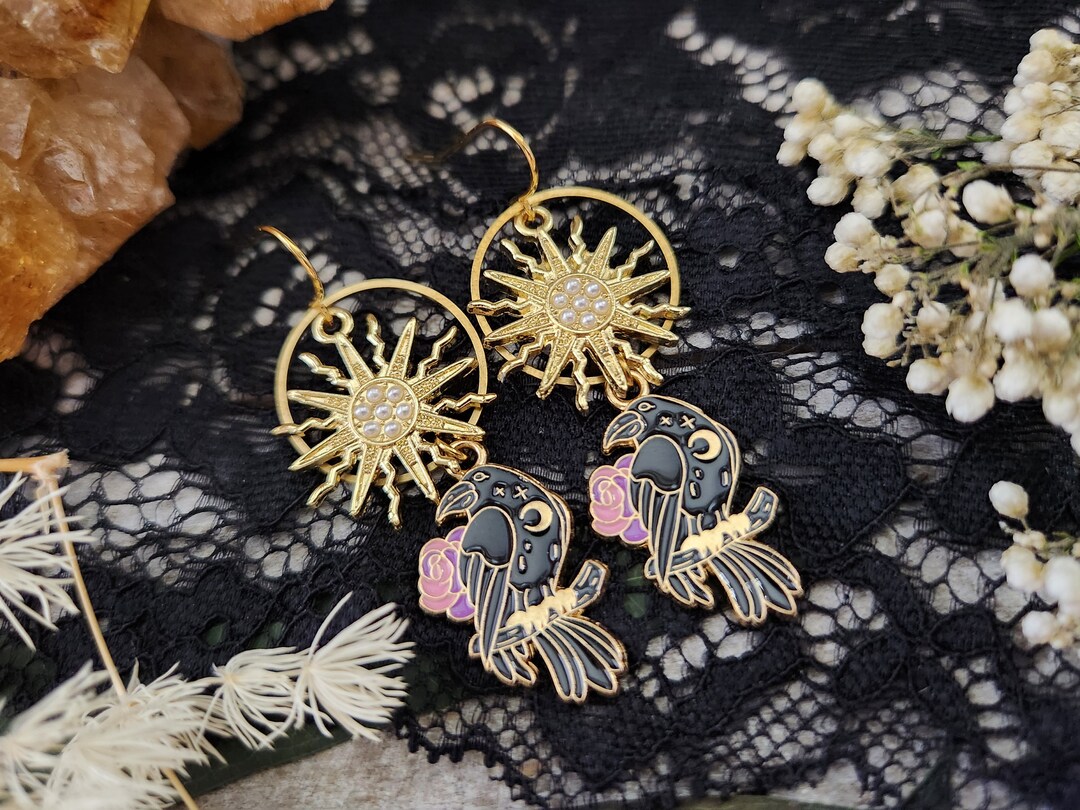 Oracle Jewelry - Witchy Earrings - Raven Charm - Goth Dangle Earrings ...