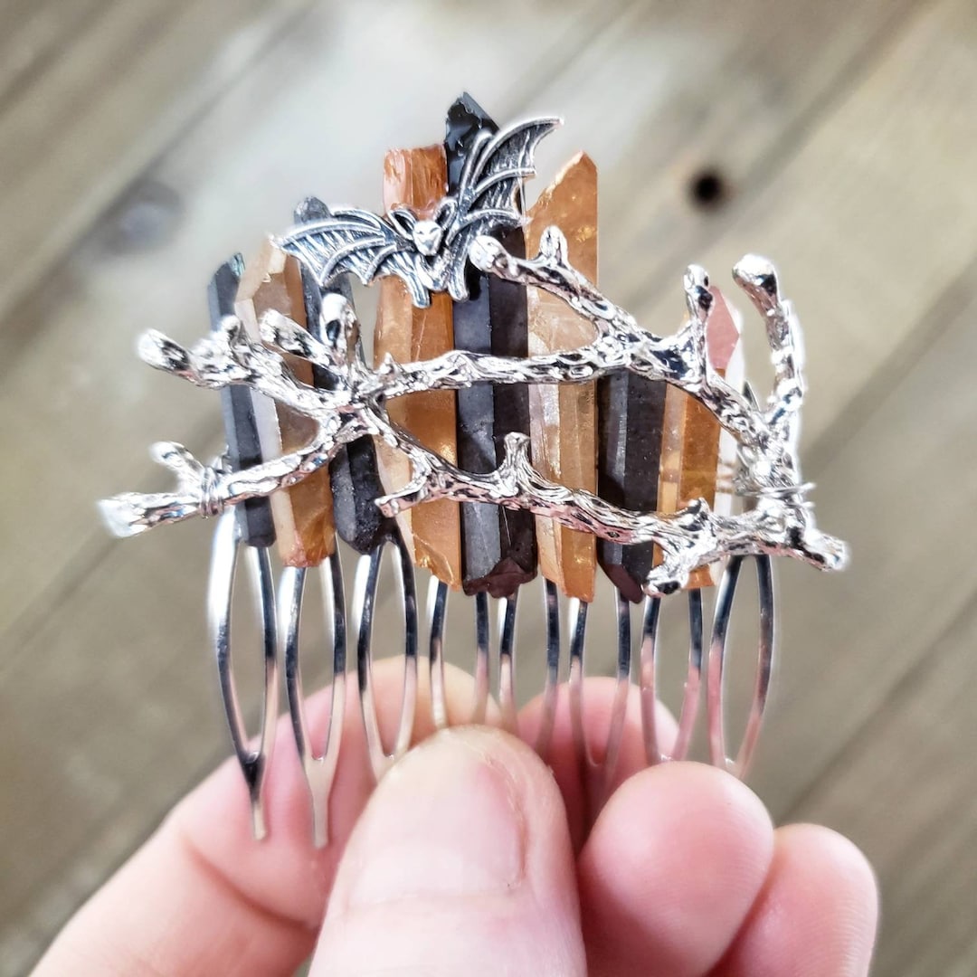 Halloween Hair Comb - Gothic Hair Accessory - Quartz Crystal Hair Comb ...