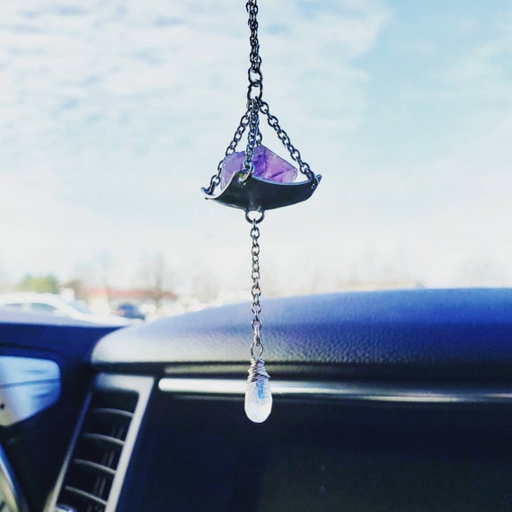 Amethyst Car Charm Travel Mirror Charm Travel Protection Charm Rear View Mirror Crystal Travel Protection Gifts Crystal Hanger Etsy
