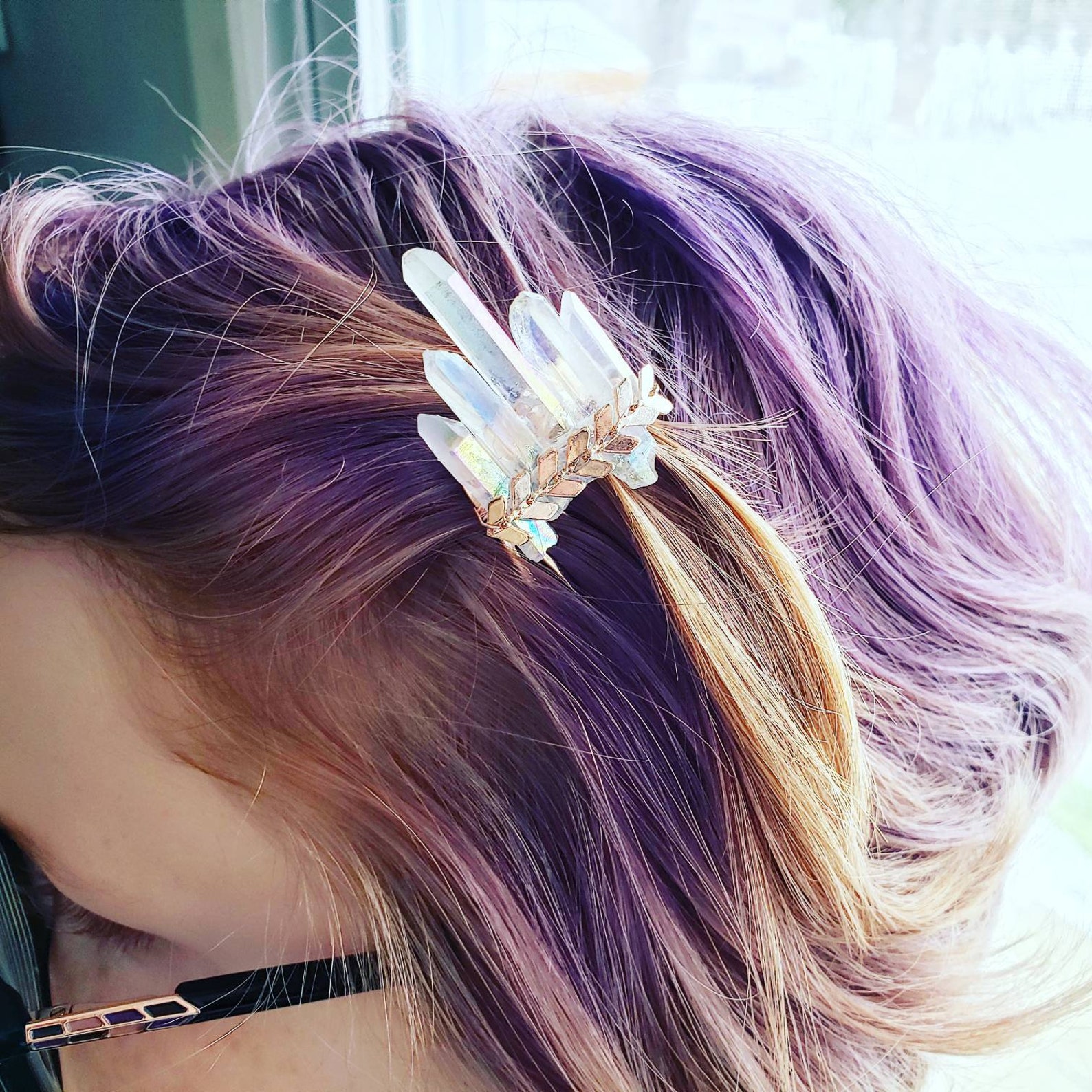 Rose Gold Hair Comb Quartz Hair Comb Boho Hair Accessory | Etsy