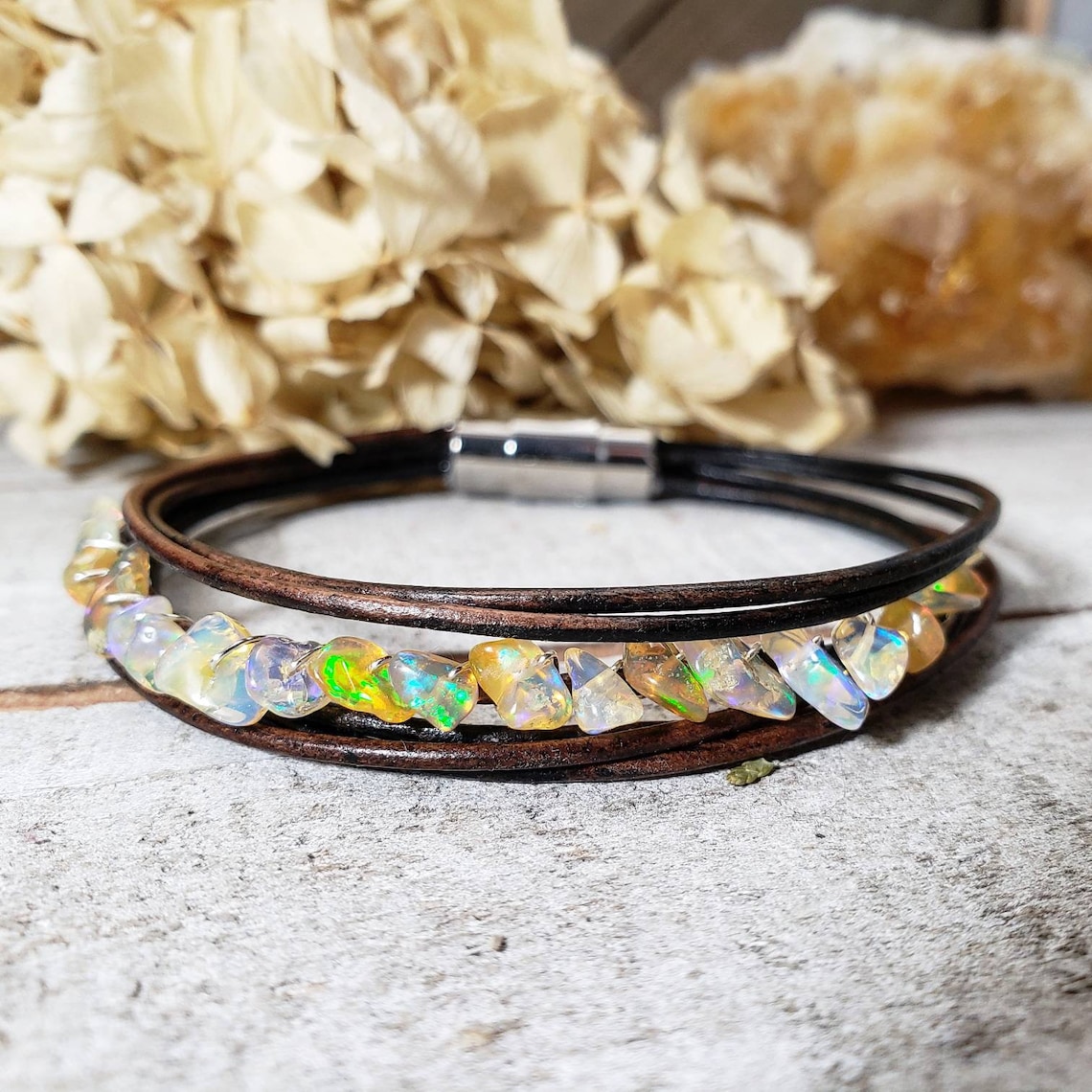 Opal Leather Bracelet - October Birthstone Gifts - Opal Jewelry ...
