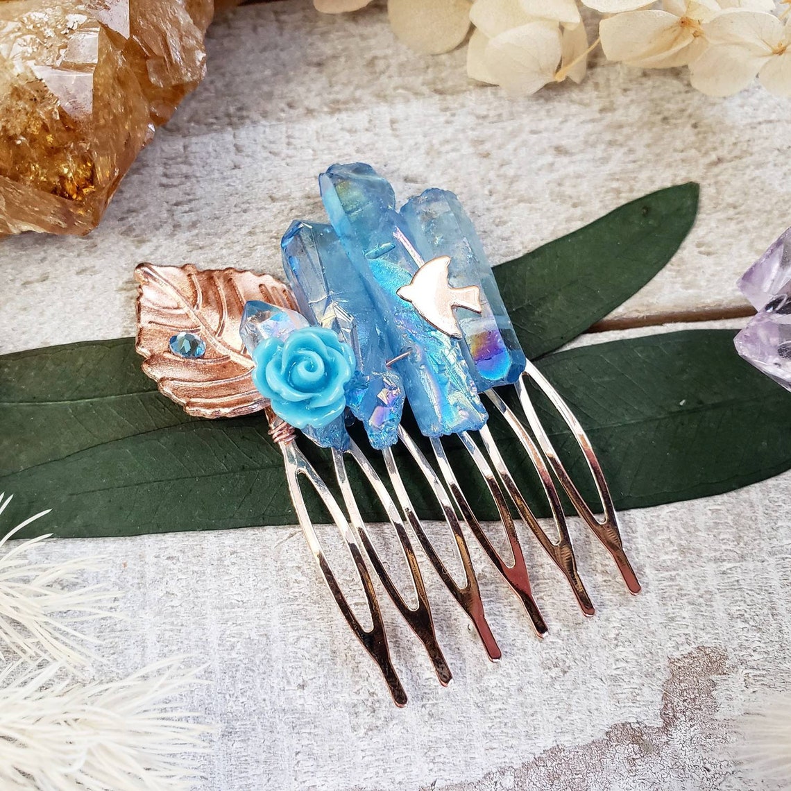 Quartz Hair Comb - Bird Hair Comb - Quartz Crystal Hair Accessory ...