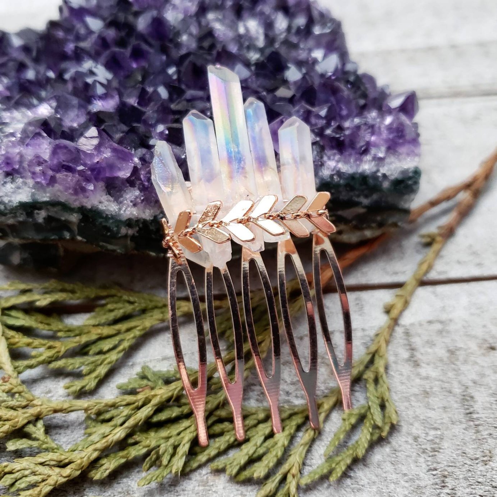 Rose Gold Hair Comb Quartz Hair Comb Boho Hair Accessory - Etsy
