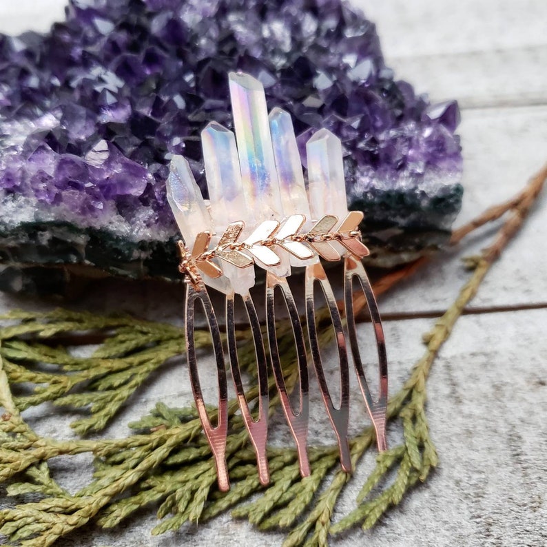 Rose Gold Hair Comb Quartz Hair Comb Boho Hair Accessory - Etsy