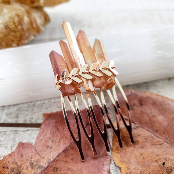 Quartz Crystal Hair Comb Boho Hair Comb Boho Hair Accessories Quartz Crystal Hair Pin Rose Gold Hair Comb Chevron Hair Clip Etsy
