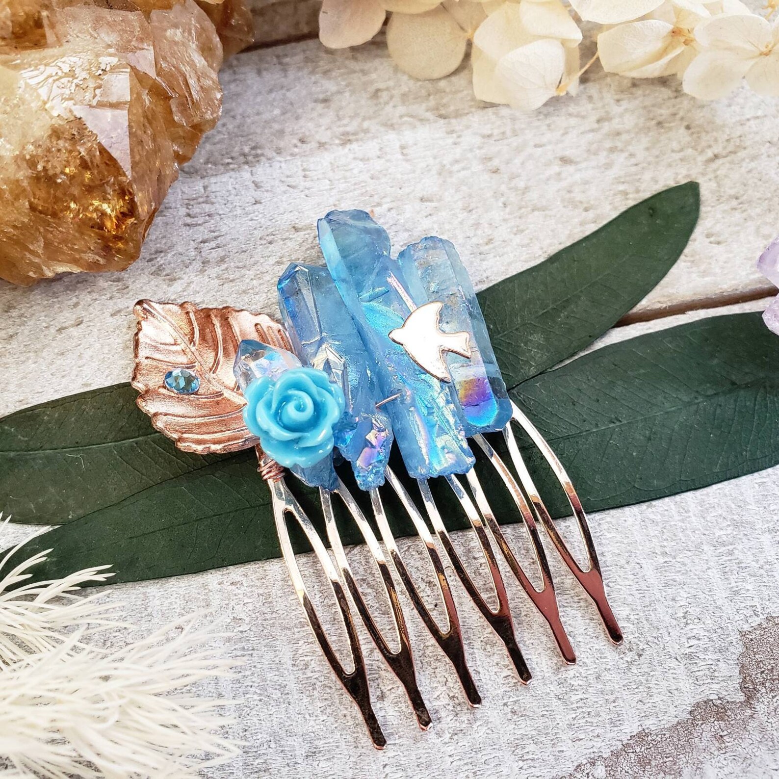 Quartz Hair Comb - Bird Hair Comb - Quartz Crystal Hair Accessory ...