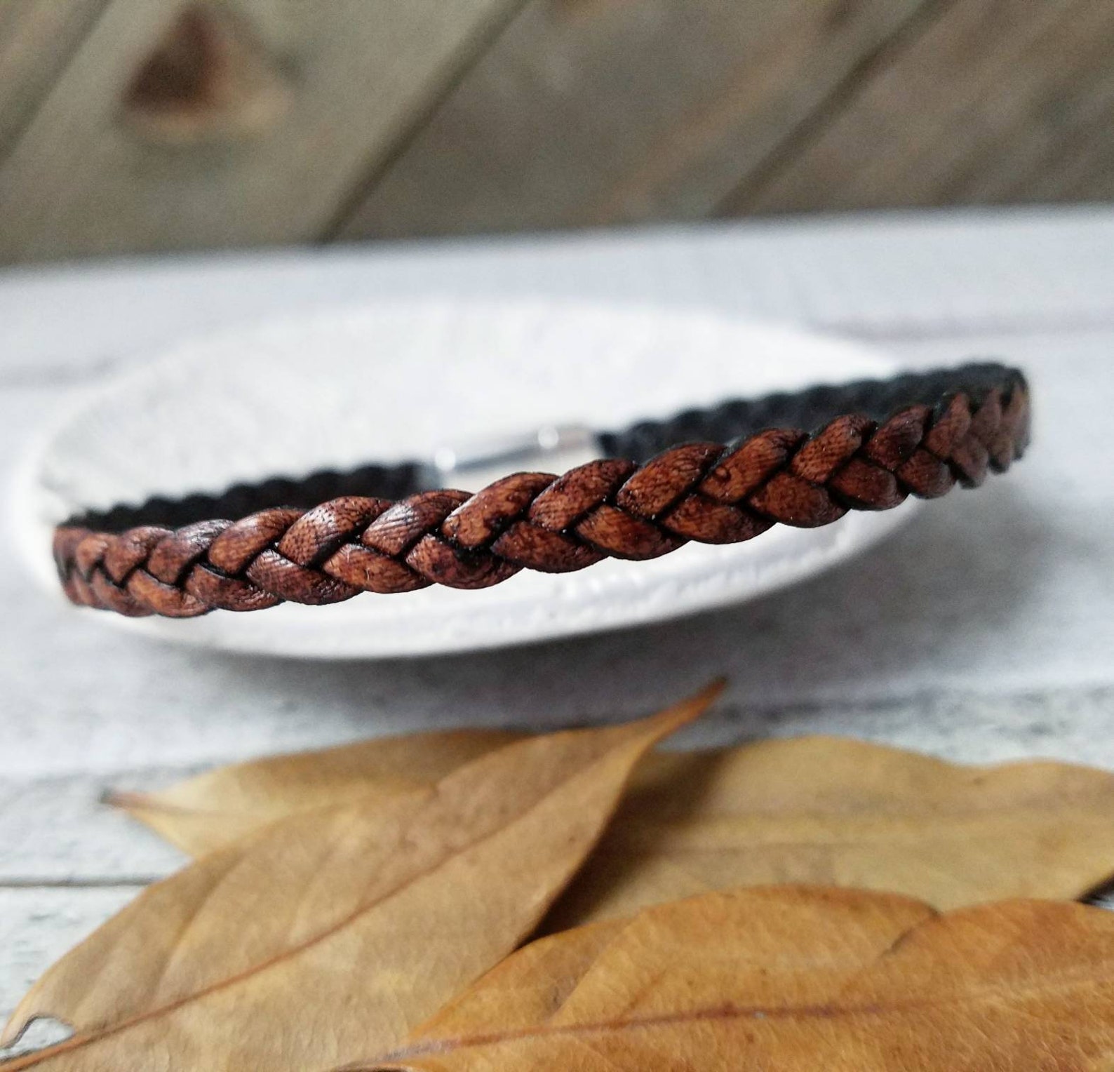 Braided Leather Bracelet Brown Leather Bracelet Braided | Etsy