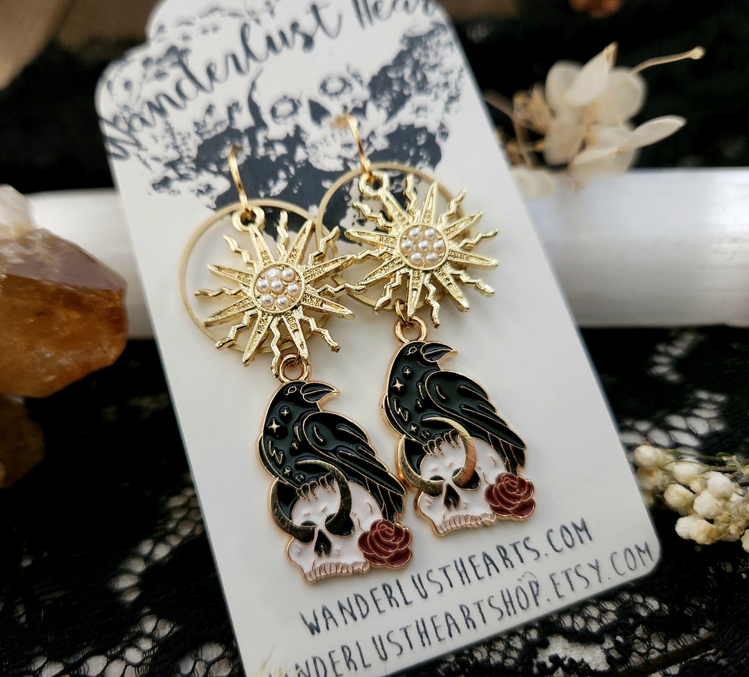 Oracle Jewelry - Witchy Earrings - Raven Charm - Goth Dangle Earrings ...