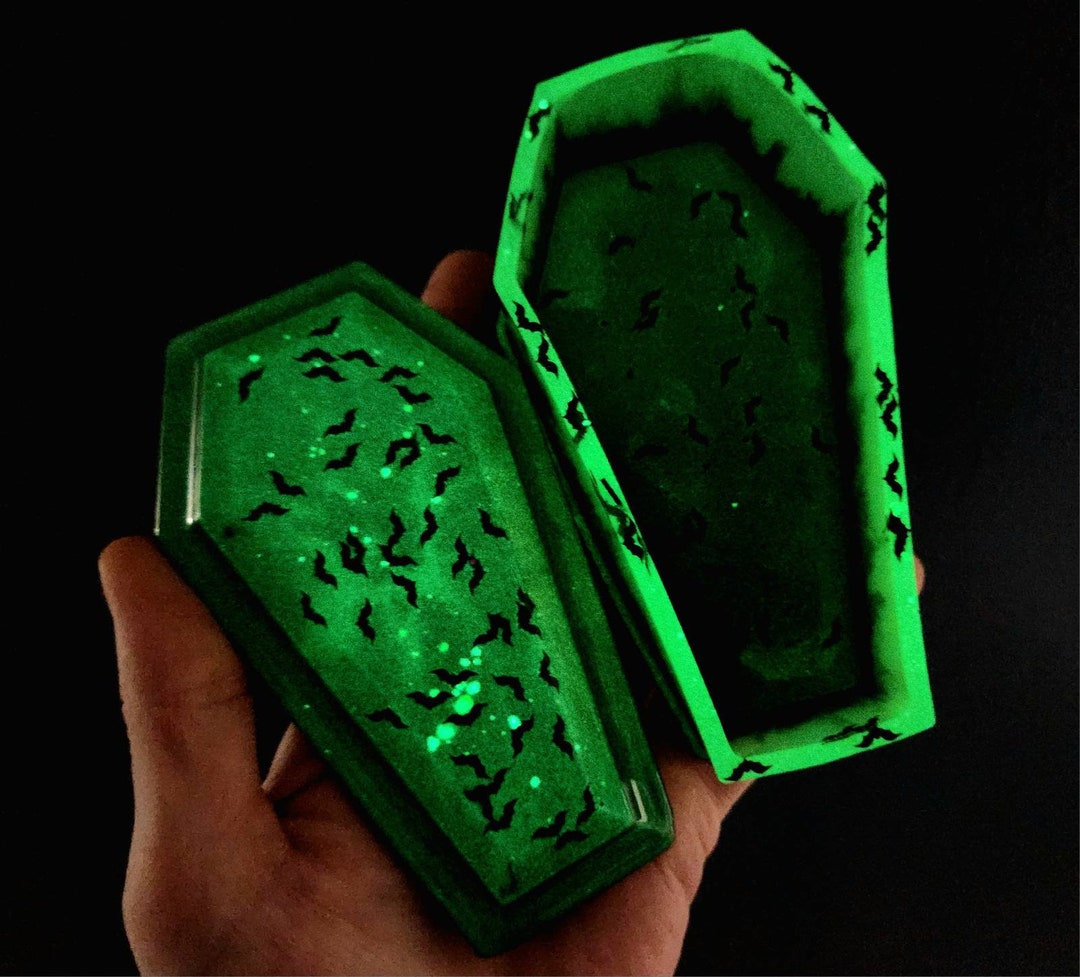 Goth Stash Box - Bat Coffin Trinket Box - Bat Decor - Glow Coffin Dish ...