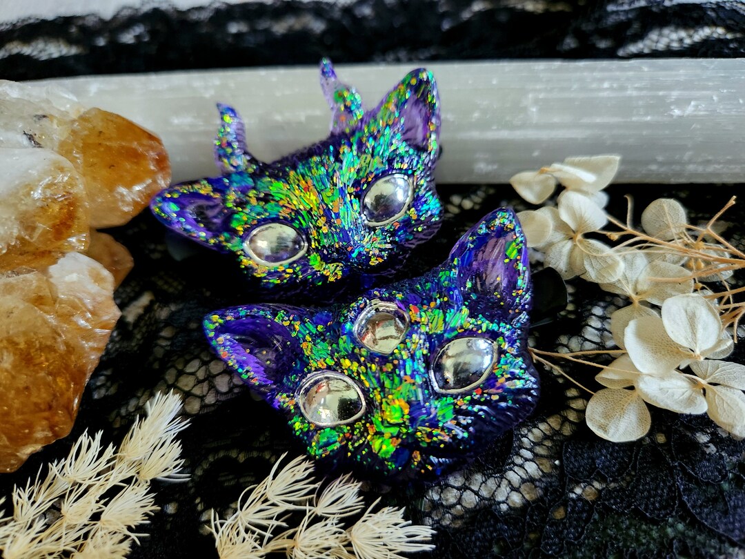 Goth Hair Clip Set - Demon Kitty Hair Clips - Goth Gifts for Her ...