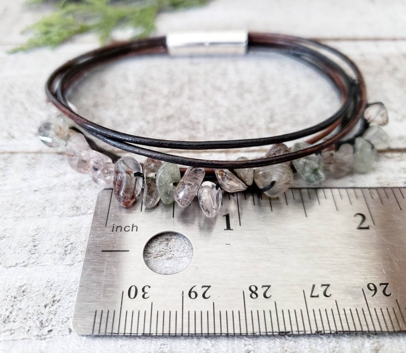 Quartz Leather Bracelet - Rutile Quartz Bracelet - Leather Gemstone ...