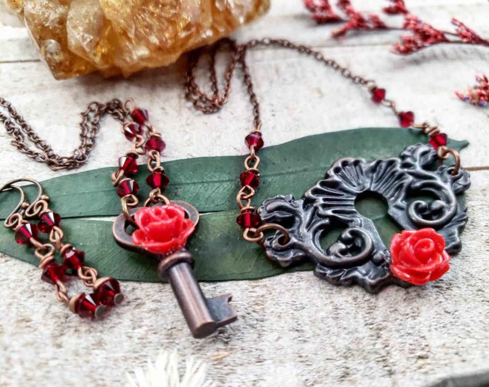 Goth Victorian Jewelry Set Gothic Key Necklace Blood Red - Etsy