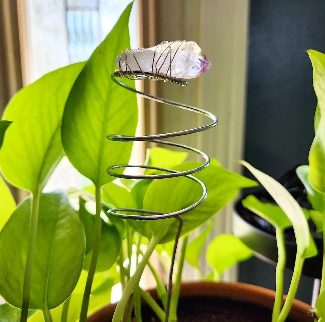Planter Decor - Crystal Plant Stake - Amethyst Propagation Stake - Boho ...