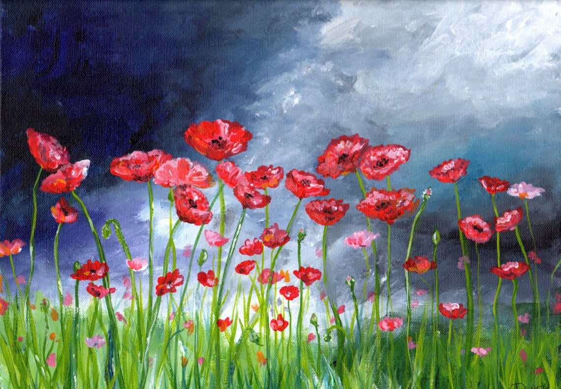 Poppy Painting, Flower Print, Red Poppies, Flower Painting, Storm ...