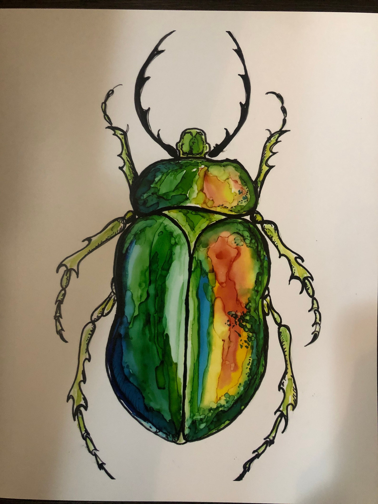 Scarab Beetle Art Print Abstract Alcohol Ink Painting Wall | Etsy