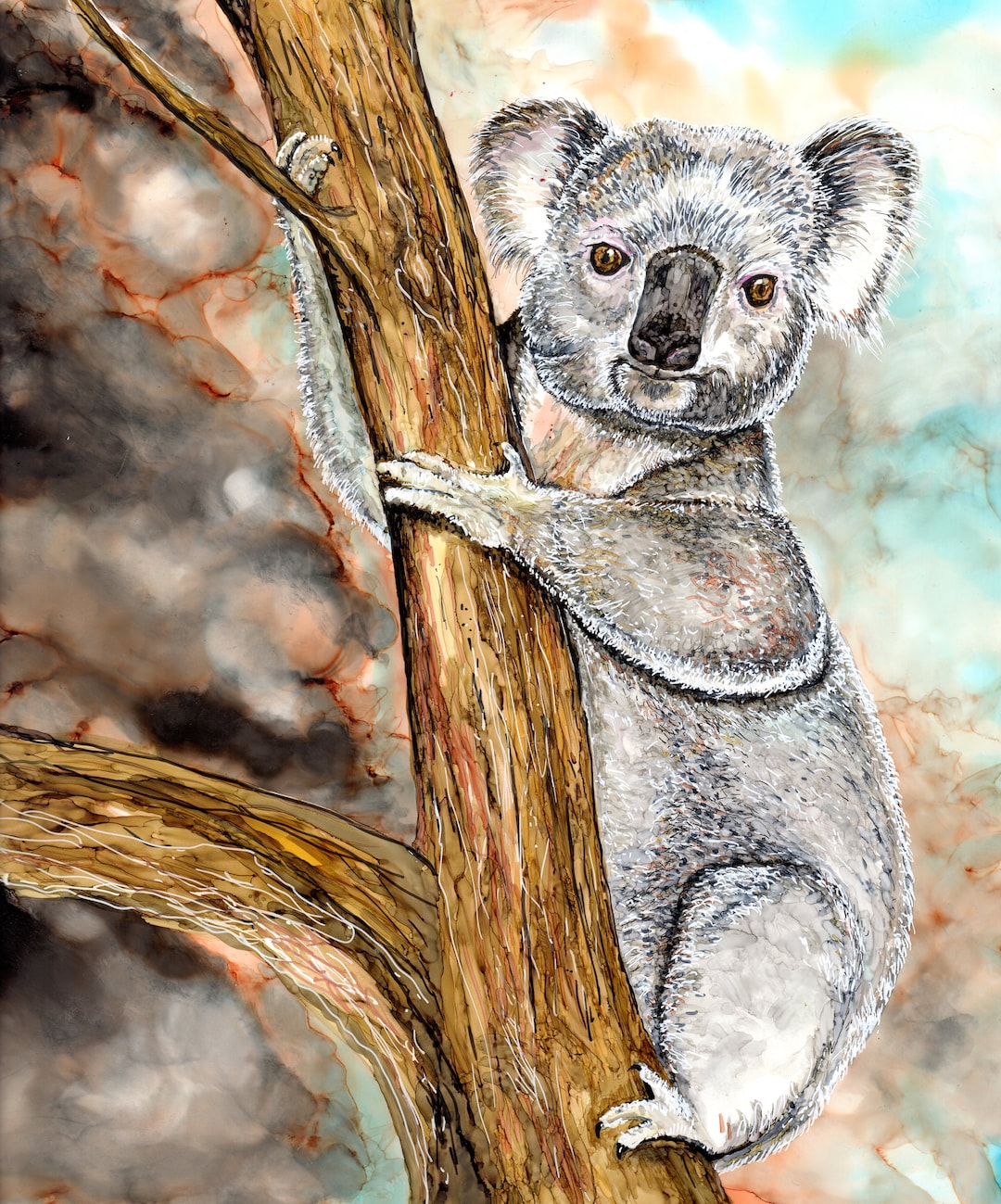 Koala Art Print, Koala Bear Print, Australia Animal, Alcohol Ink, Koala ...