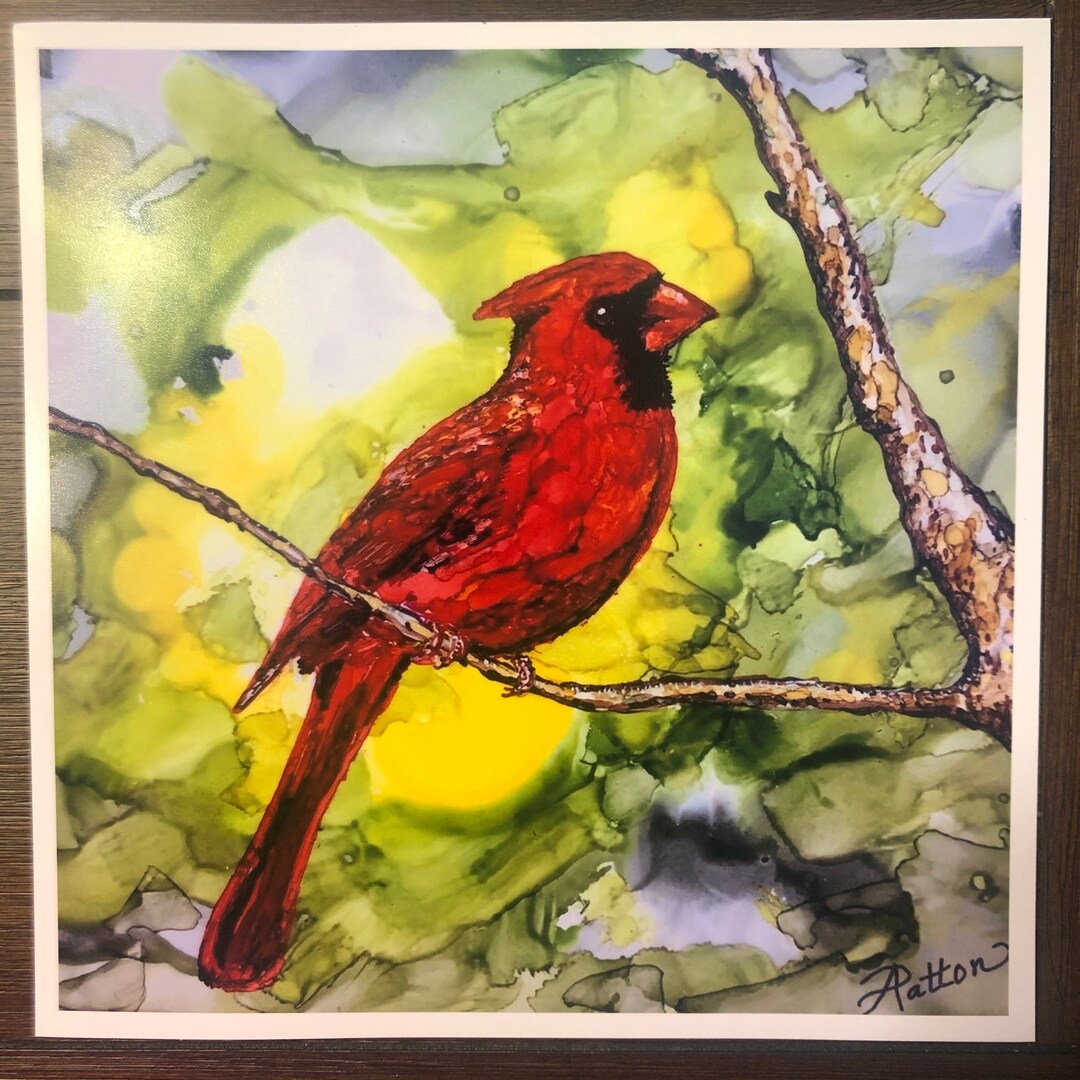 Red Cardinal Bird Art Print, Bird Art, Alcohol Ink Print, Cardinal Bird, Songbird Painting ...