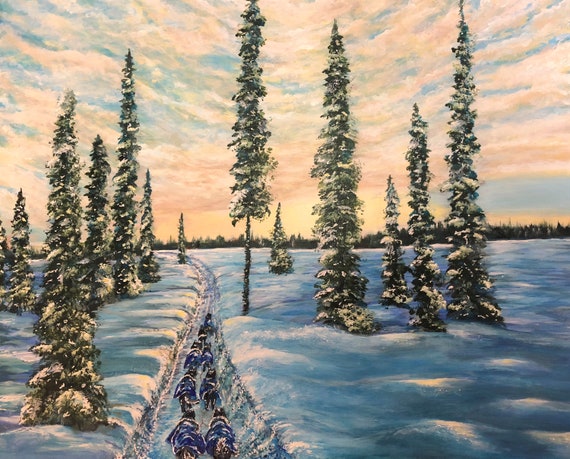 Iditarod painting art print Alaska sled dog painting Alaska | Etsy