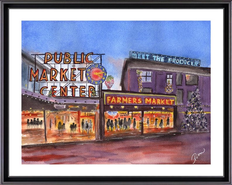 Pike Place Market, Seattle – Iconic Landmark Wall Decor - Watercolor ...