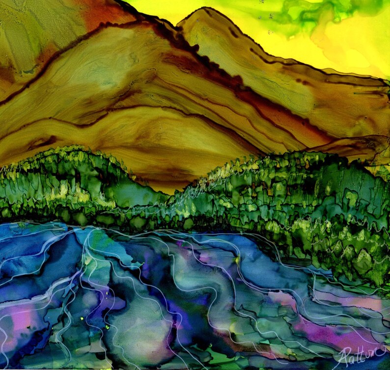 Mountain Painting Alcohol Ink Painting Print Mountain - Etsy