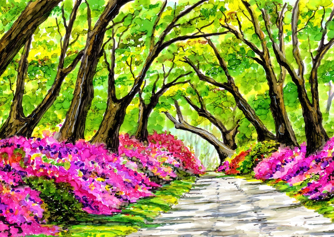 Texas Azalea Floral Wall Art Alcohol Ink Print for Wall Decor - Etsy