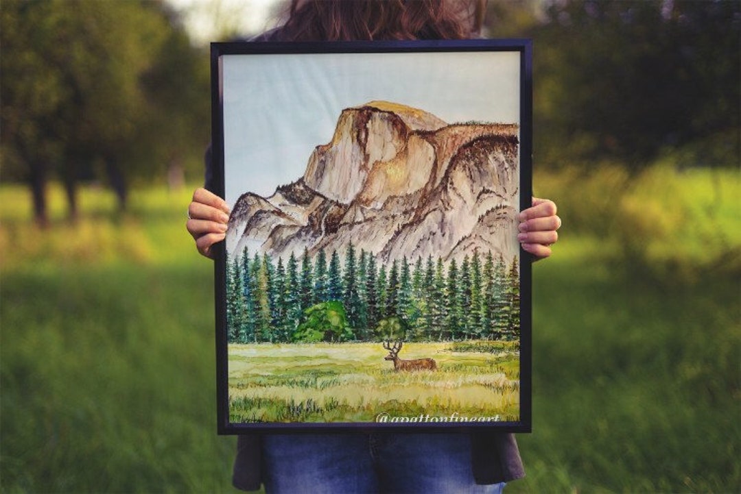 Yosemite National Park Painting, Half Dome, Yosemite Painting, Yosemite ...