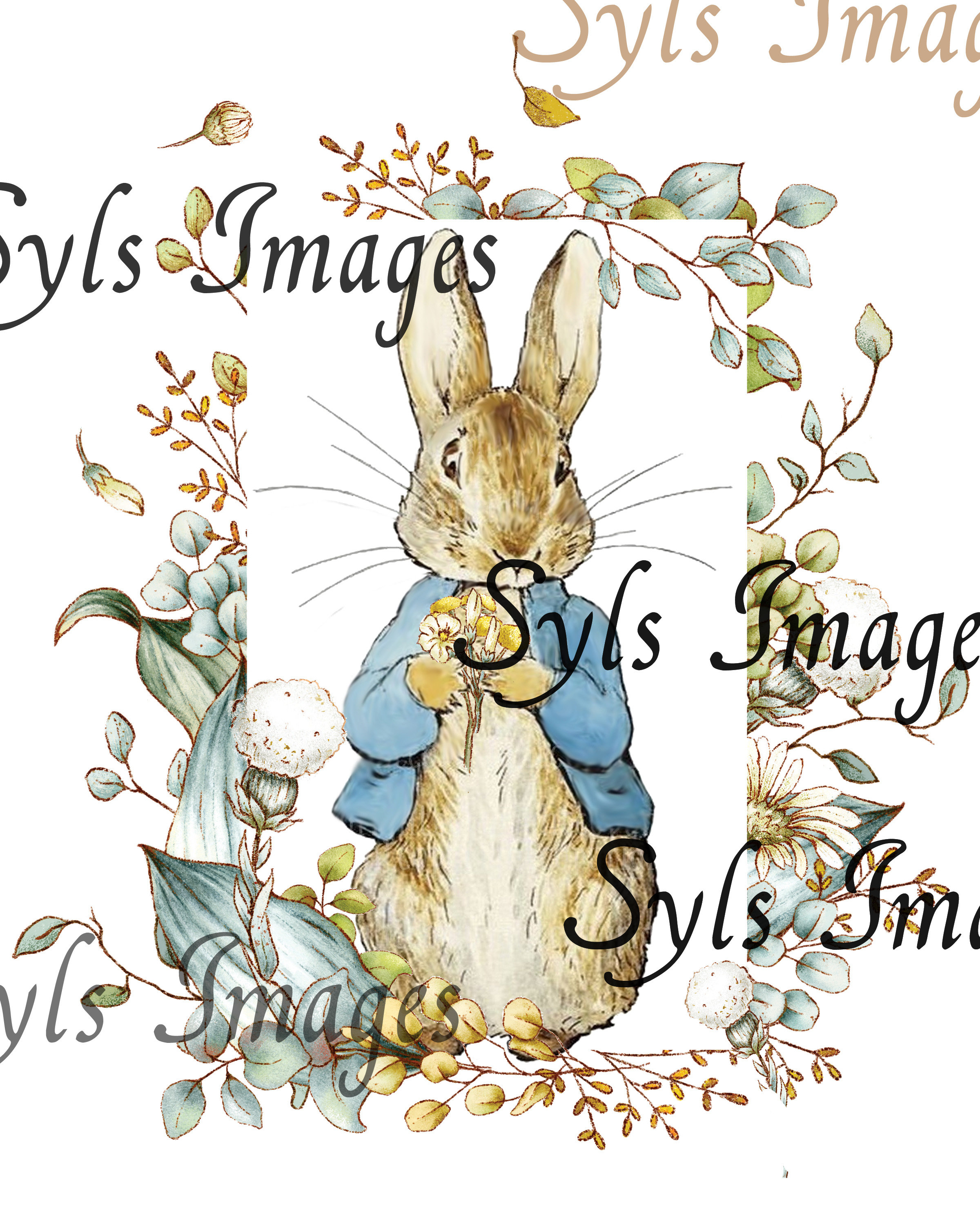 Peter Rabbit With Floral Frame digital Download Jpeg Png | Etsy