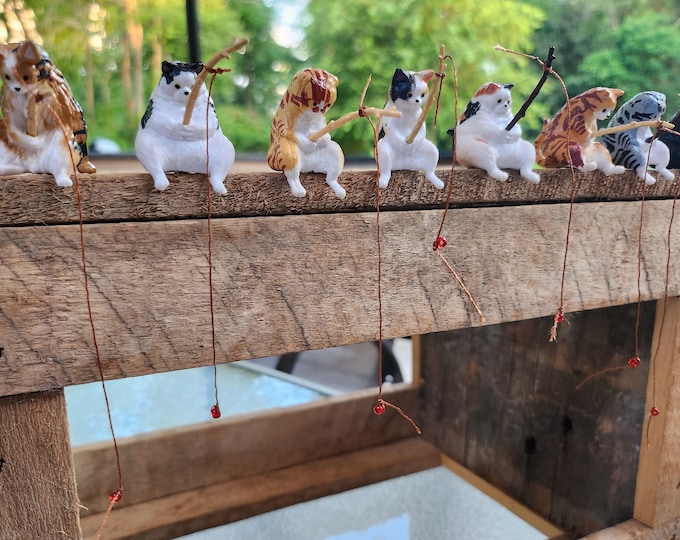 Miniature Fishing Cat Figurines Approx. 3-4cm Tall Beautifully Detailed ...
