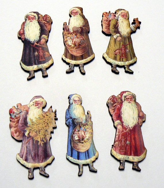 6 vintage style Santa claus Father Christmas wood cut outs. | Etsy