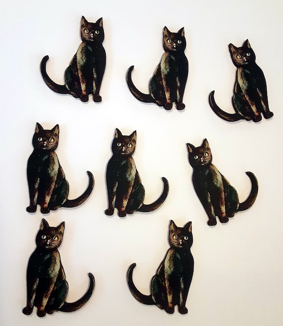 8 Vintage Halloween Black Cats Wood Cut Outs - Etsy