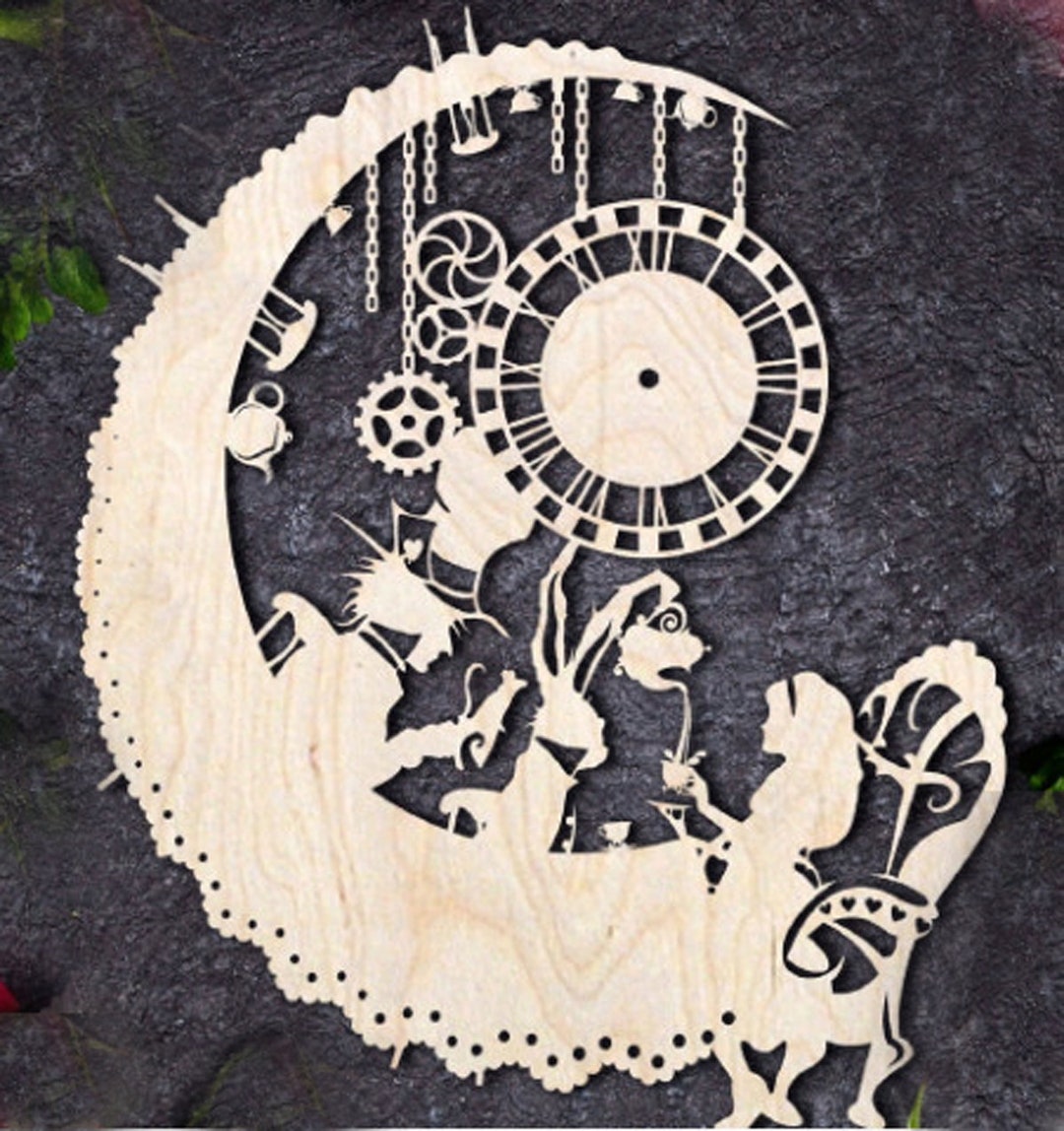 Alice Tea Party Clock Pattern - Laser Cut Patterns - Digital Download ...