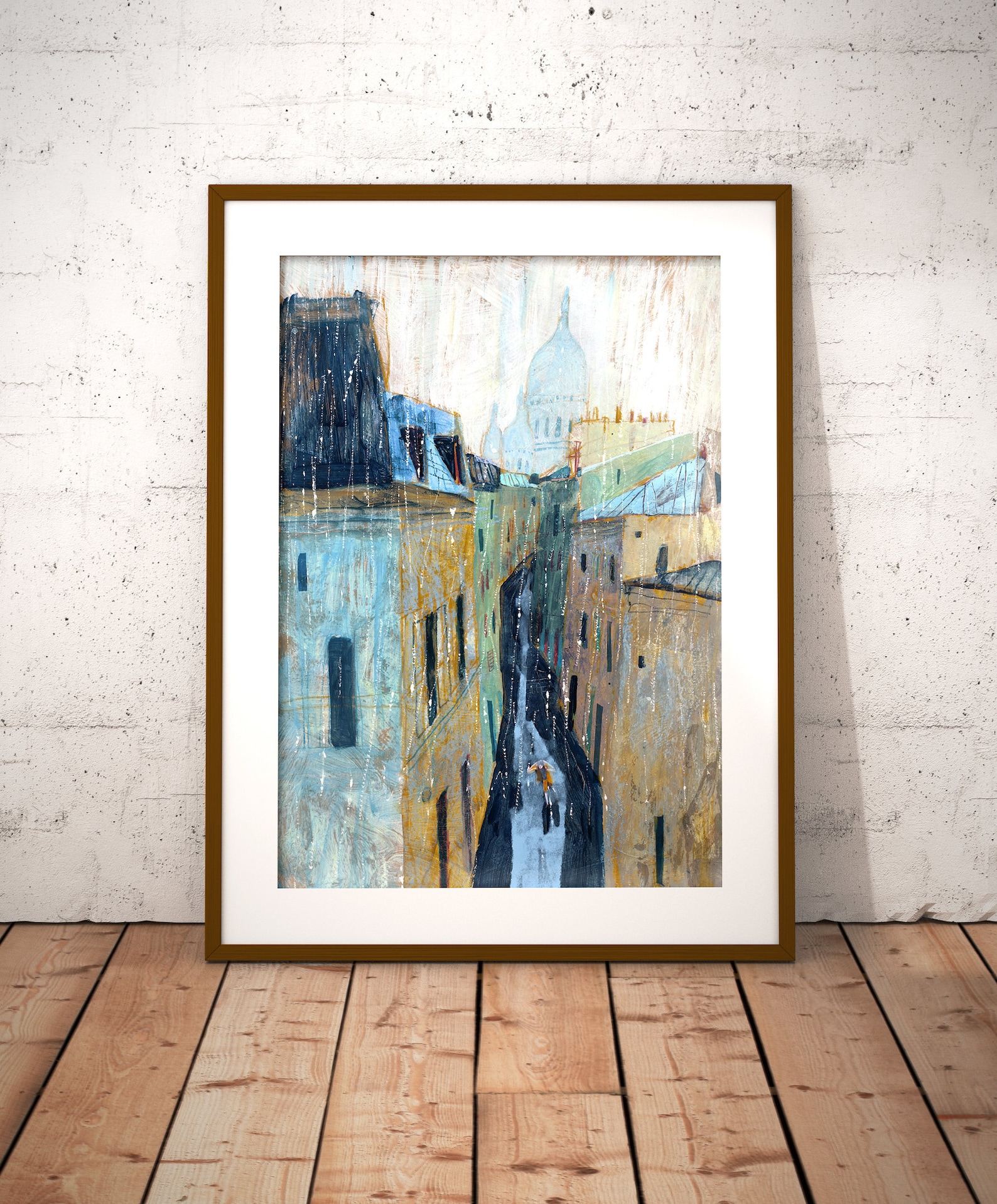 Paris Print, Travel Drawing, France Poster, Rain Illustration, Blue ...