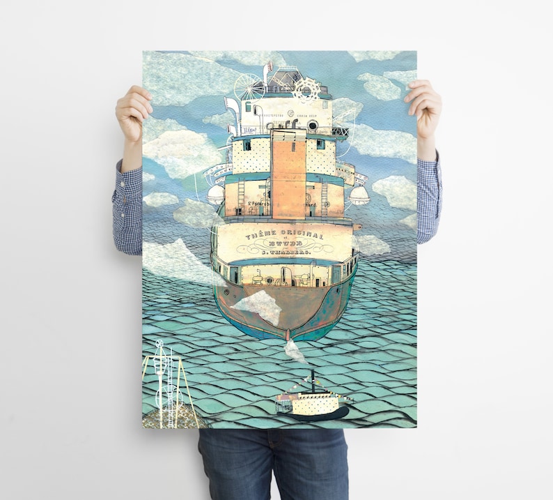 Ship Print, Blue Print, Ocean Art Print, Ship Poster, Nautical Decor ...