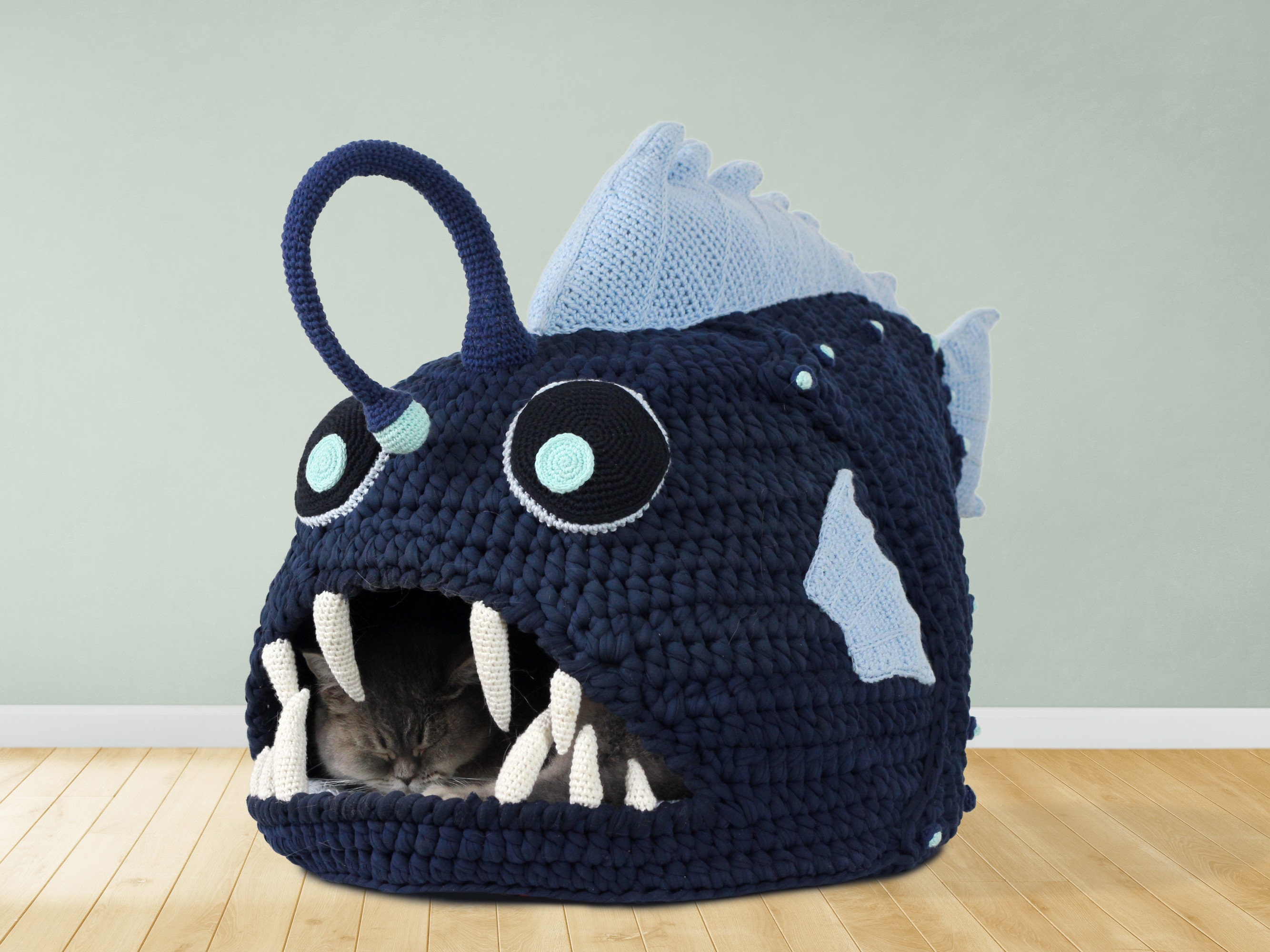 Angler Fish Cat Bed Crochet Pattern: T-shirt Yarn, Unique Cat House ...