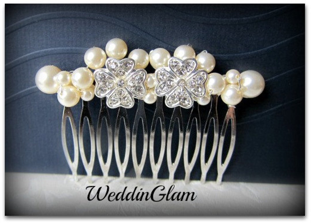 Ivory Pearl Comb, Wedding Flower Rhinestone Comb, Bridal Comb, Wedding ...