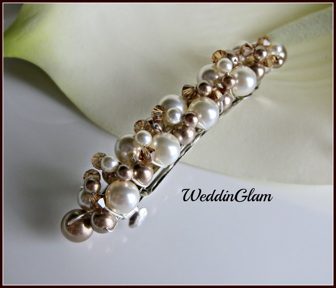 Bridal Barette Fall Wedding Barrette Champagne Ivory Pearl | Etsy