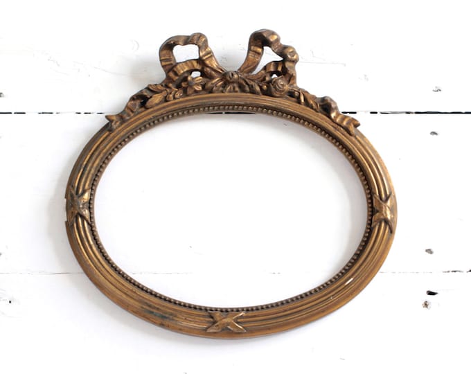 Antique French Frame 1800s Shabby Oval Bow Frame Gold Gesso on Wood - Etsy