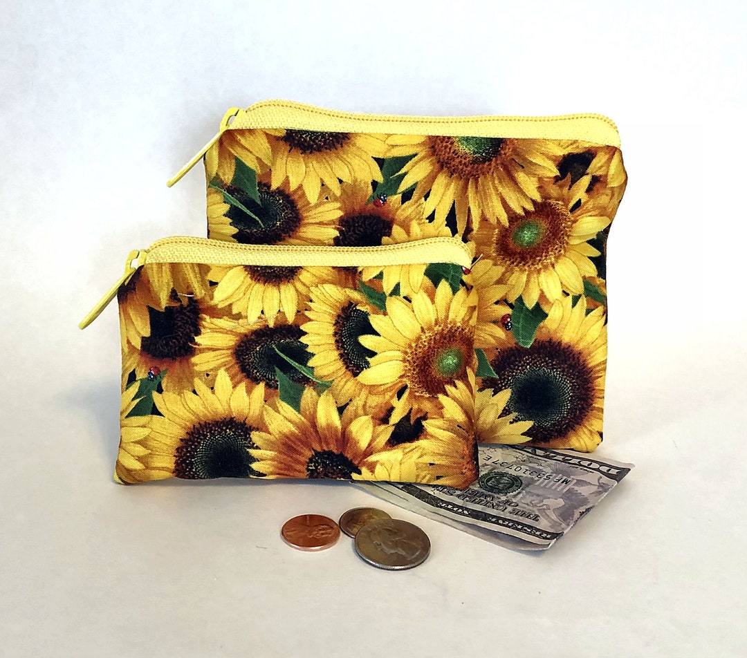 Sunflower Coin Purse: Yellow Floral Cotton Pouch - Etsy