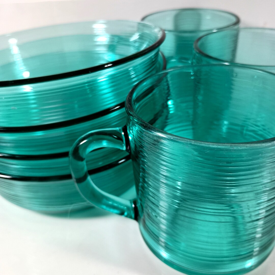 Arcoroc Jardiniere Rings, Turquoise Set of 3 Cups and 4 Soup / Cereal ...