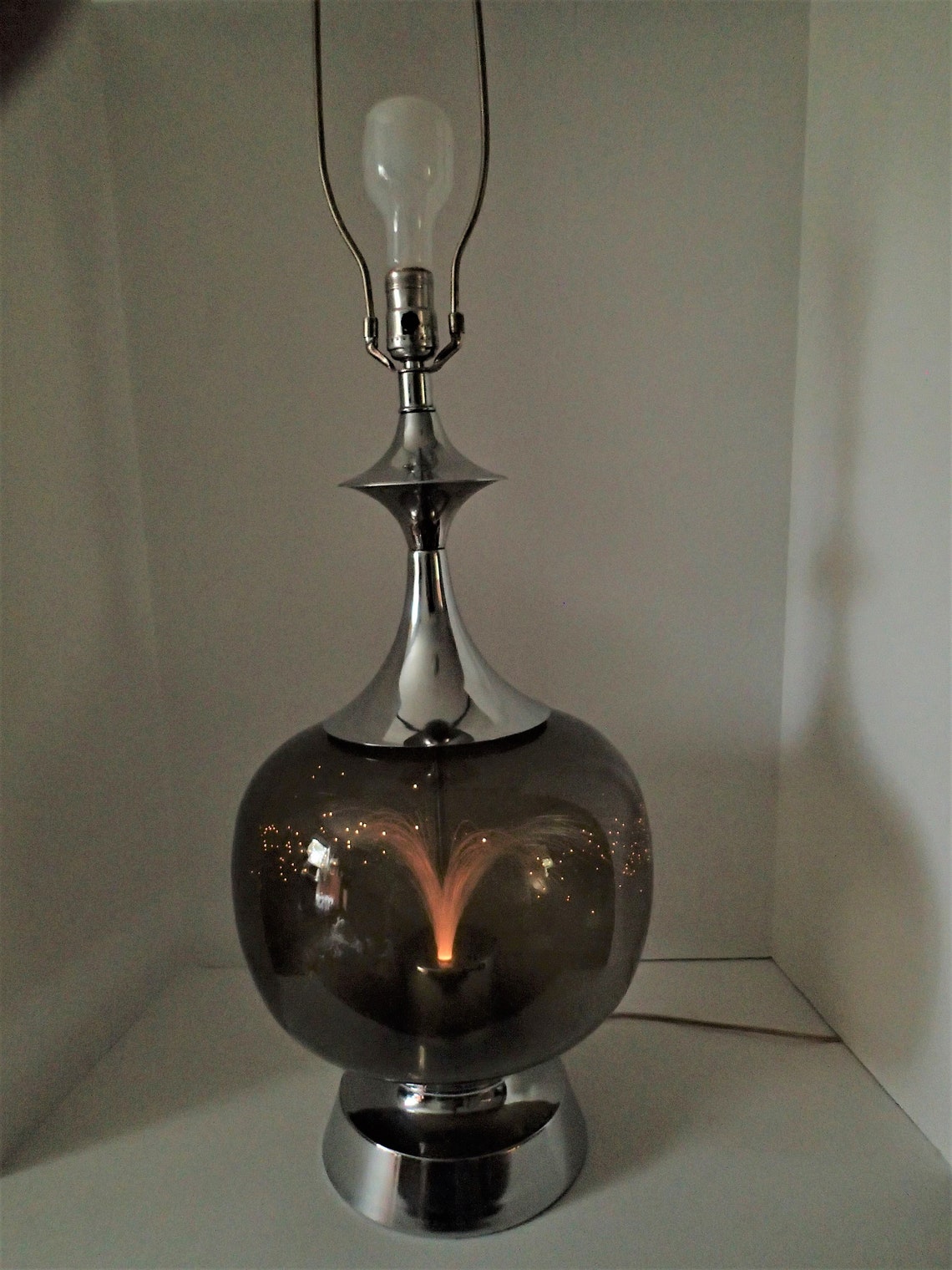 Atomic Table Lamp Sleek Mid Century Modern Smoke Glass and - Etsy