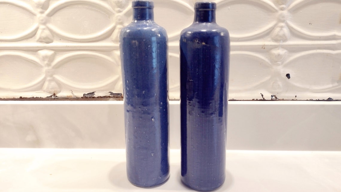 Antique Blue Pottery Crockery Wine / Beer Bottles - Etsy