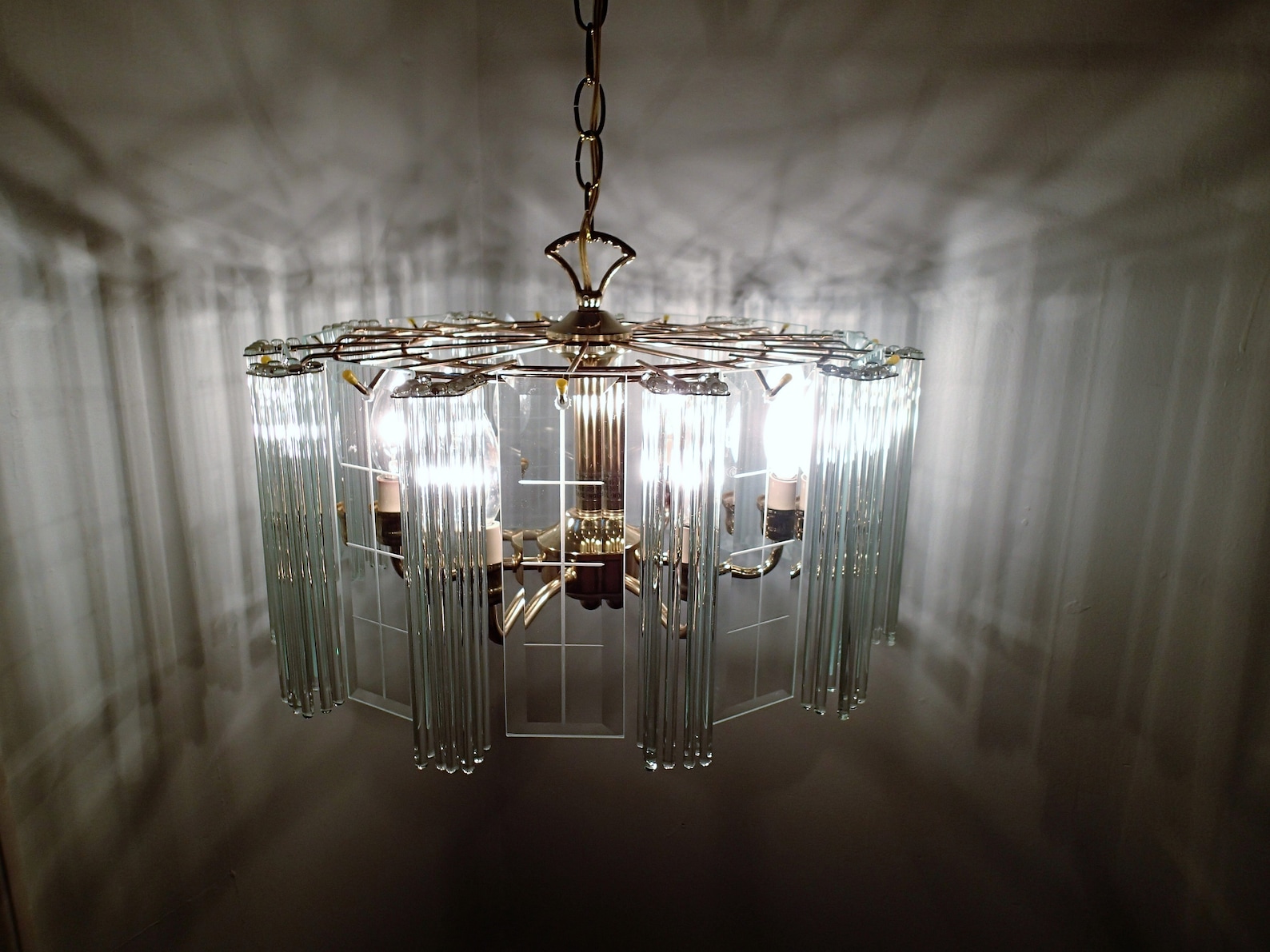 Mid Century Glass Rod and Beveled Glass Panel Chandelier - Etsy