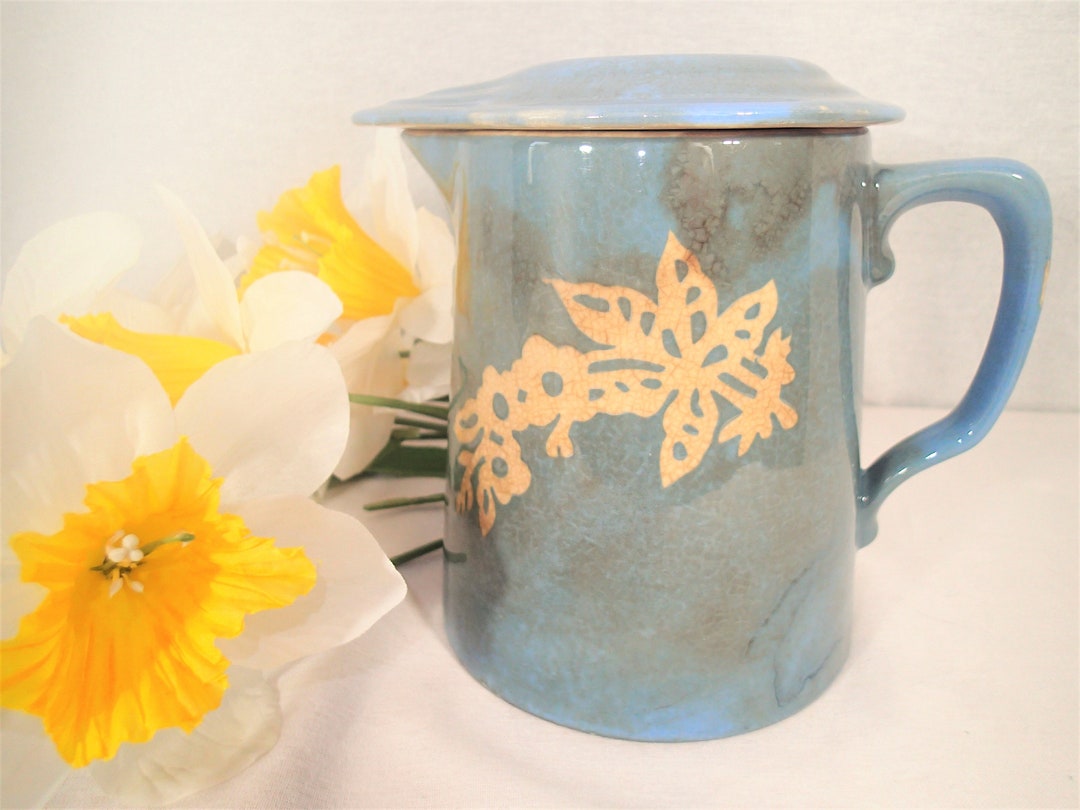 Harker Blue and White Cameo Ware Zephyr Batter Pitcher With Cover for ...