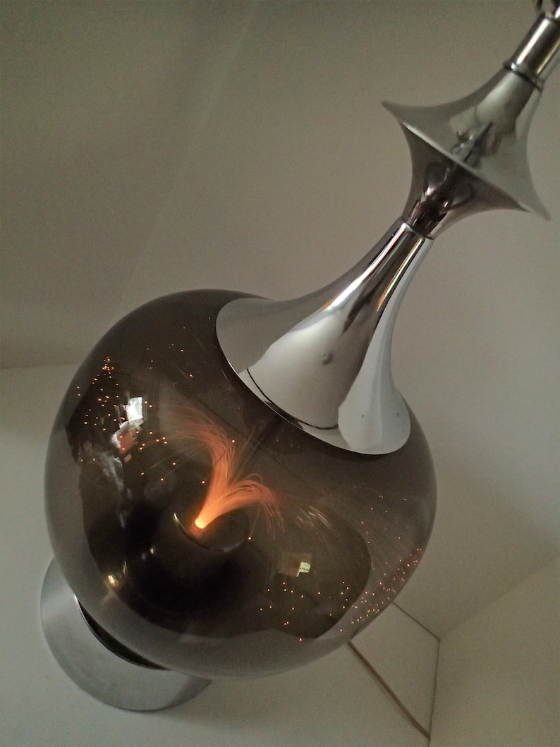 Atomic Table Lamp Sleek Mid Century Modern Smoke Glass and - Etsy