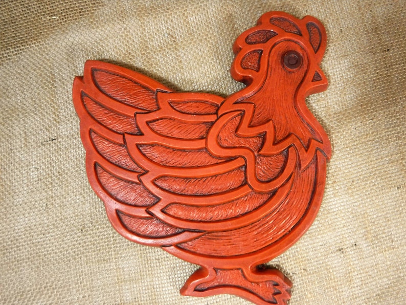 Chicken Ceramic Wall Plaques Orange Hen and Crowing Rooster | Etsy