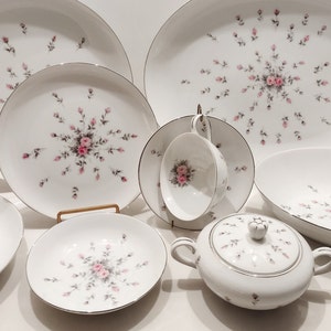 Harmony House Rosebud Fine China 1959, Pink Rosebud Pattern, Platinum ...