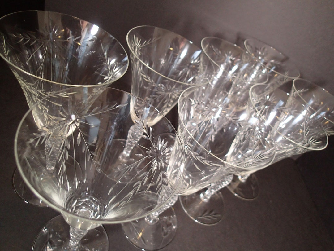 Seneca Glass Cut Crystal Vintage Stemware Water Goblets, Flared Rim ...