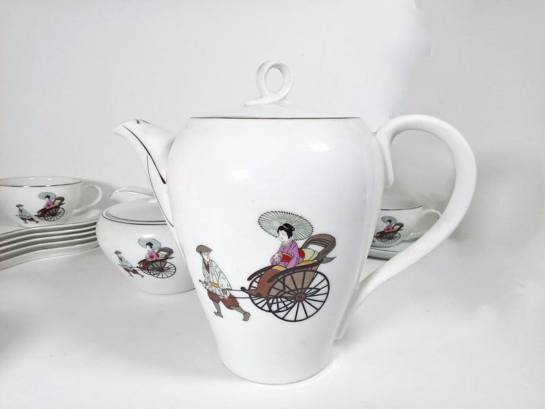 Arita Rikisha Rickshaw Tea Set and Luncheon Pieces, Platinum Trim - Etsy