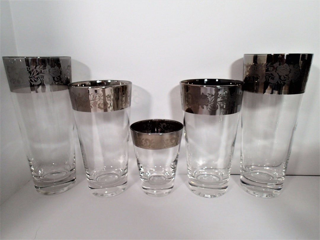 Vitreon Queen's Luster Vintage Barware Beautiful Floral Embossed Silver ...